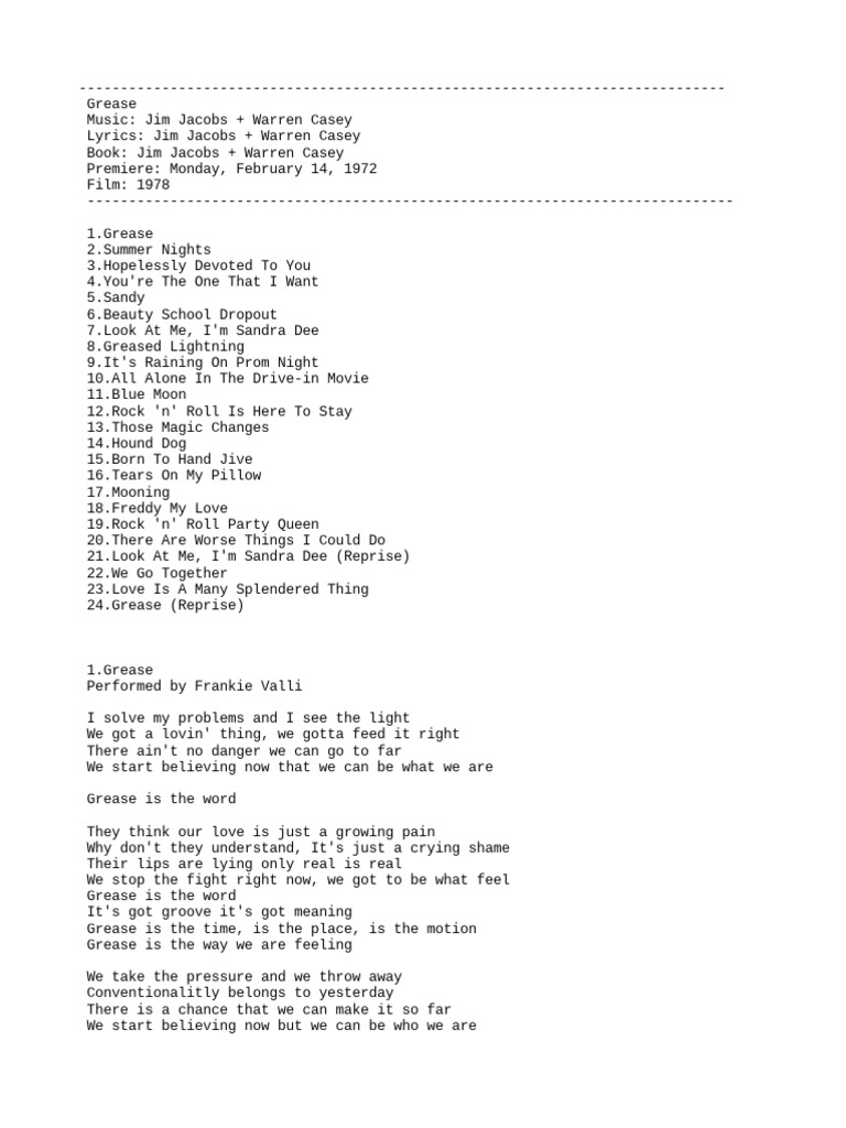 Grease - Libretto | PDF