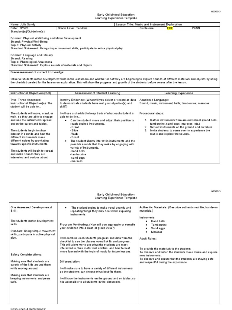 Music Lesson Plan | PDF | Early Childhood Education | Learning
