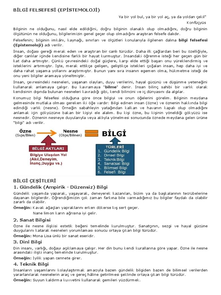 10.sinif Felsefe Bilgi Felsefesi Ders Notlari | PDF