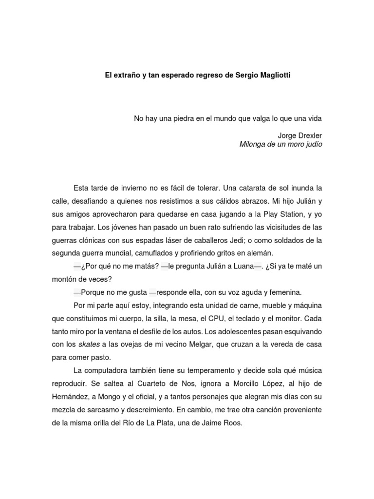 El Extraño y Tan Esperado Regreso de Sergio Magliotti 21 - 02 - 23 | PDF El Extraño y Tan Esperado Regreso de Sergio Magliotti 21 - 02 - 23 | PDF