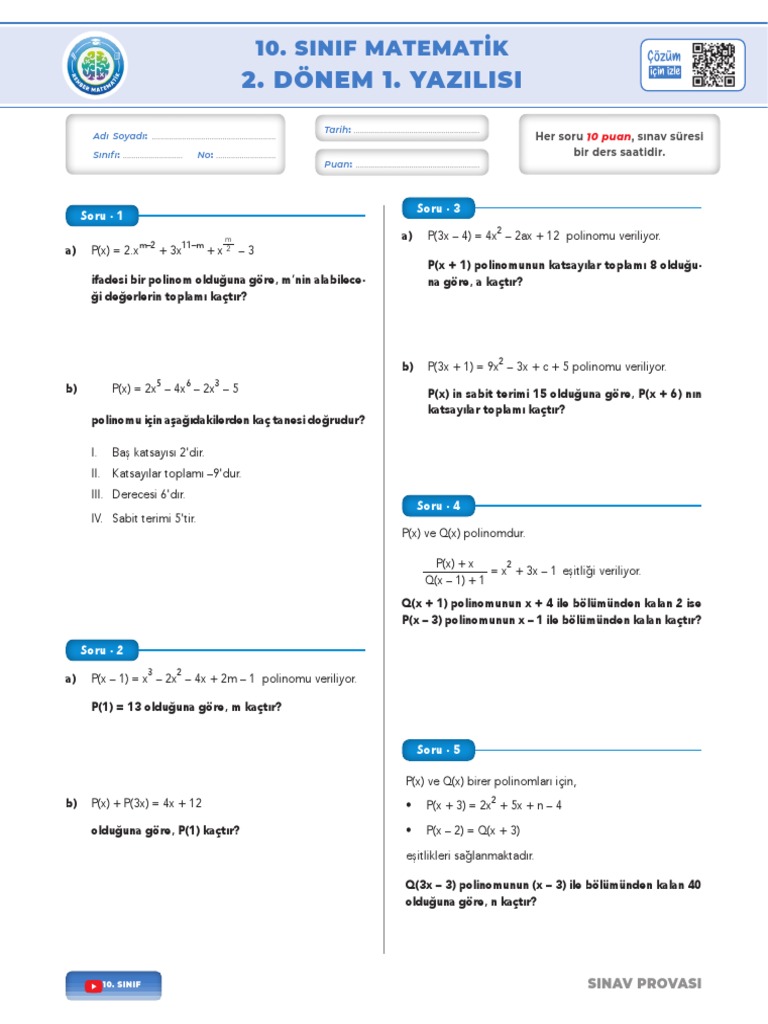 10.sinif 2.donem-1.yazili Sorulari | PDF