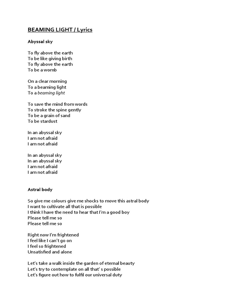 BEAMING LIGHT - All Lyrics | PDF