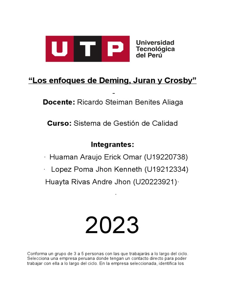 Los Enfoques de Deming, Juran y Crosby | PDF | Calidad (comercial ...
