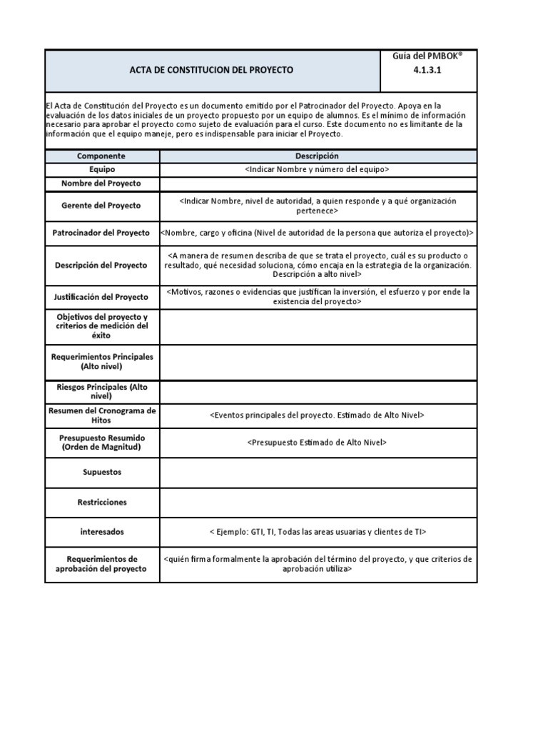Semana 4 - Excel - Formato de Acta de Constitución | PDF