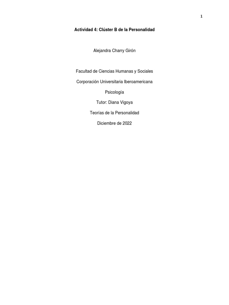 Actividad 4 Clúster B de La Personalidad | PDF | Sicología