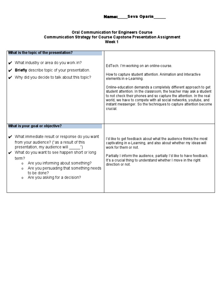 C1M1 Course Capstone Word Week 1 Strategy Template | PDF | Educational ...