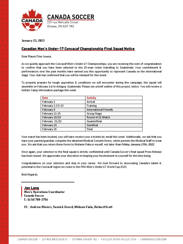 U17 CWC Player Selection Letter | PDF