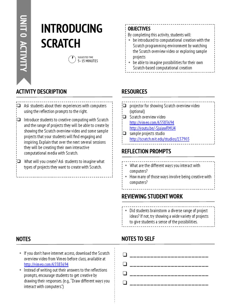 Introducing Scratch: Activity Description Resources | PDF | Scratch (Programming Language ...