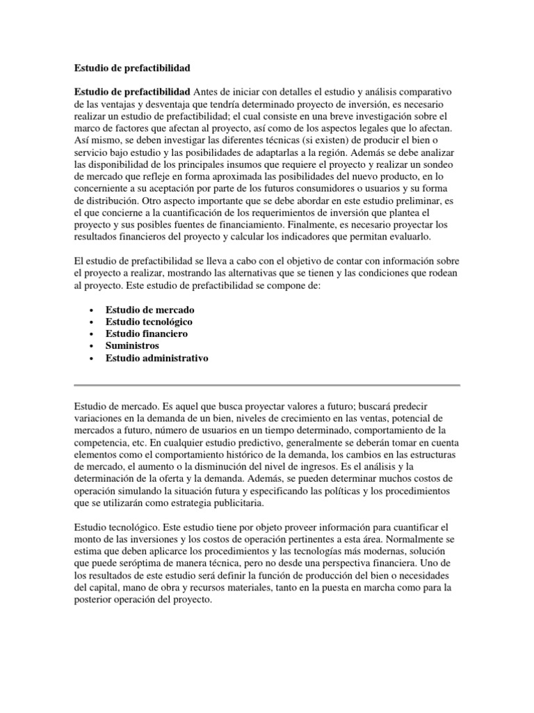 Estudio de Prefactibilidad | PDF
