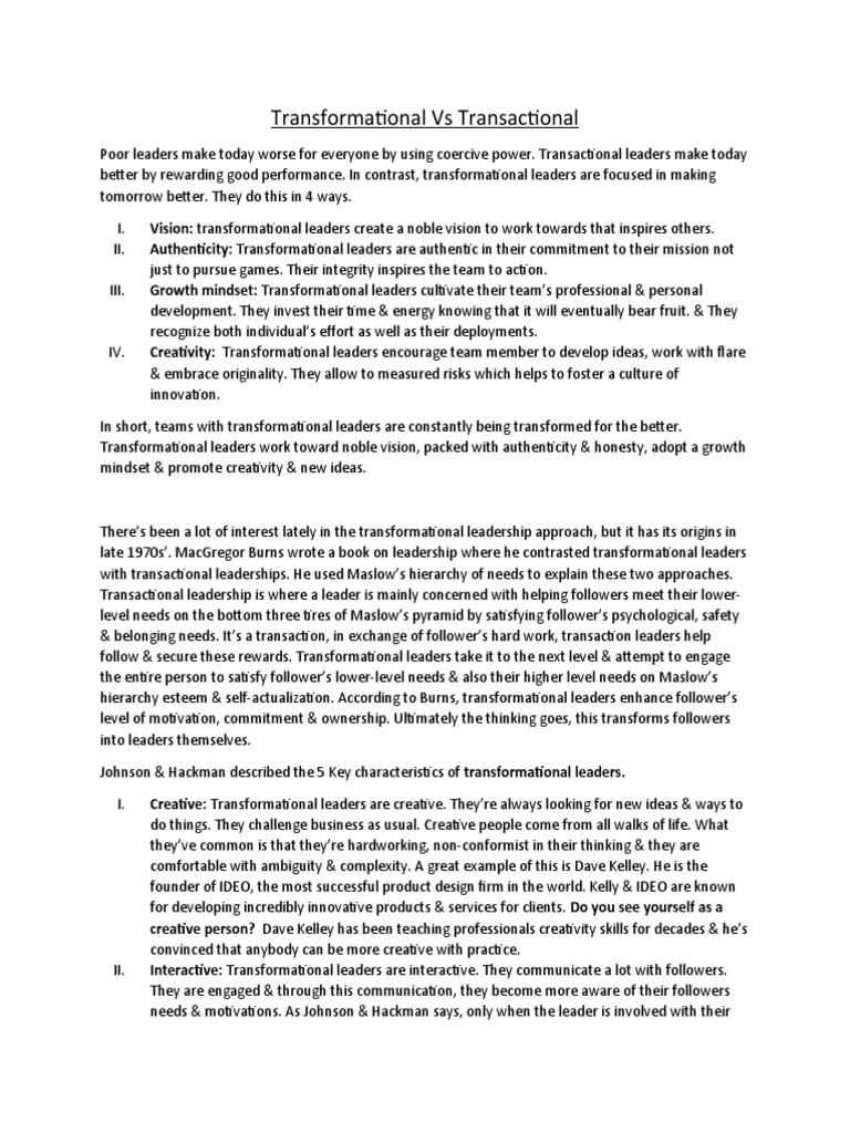 Transformational - Transactional | PDF | Transformational Leadership ...