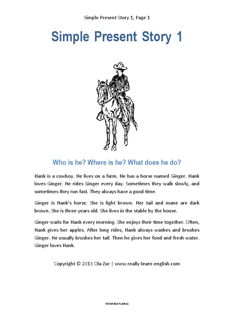 Simple Present Story 1: Who Is He? Where Is He? What Does He Do? | PDF ...