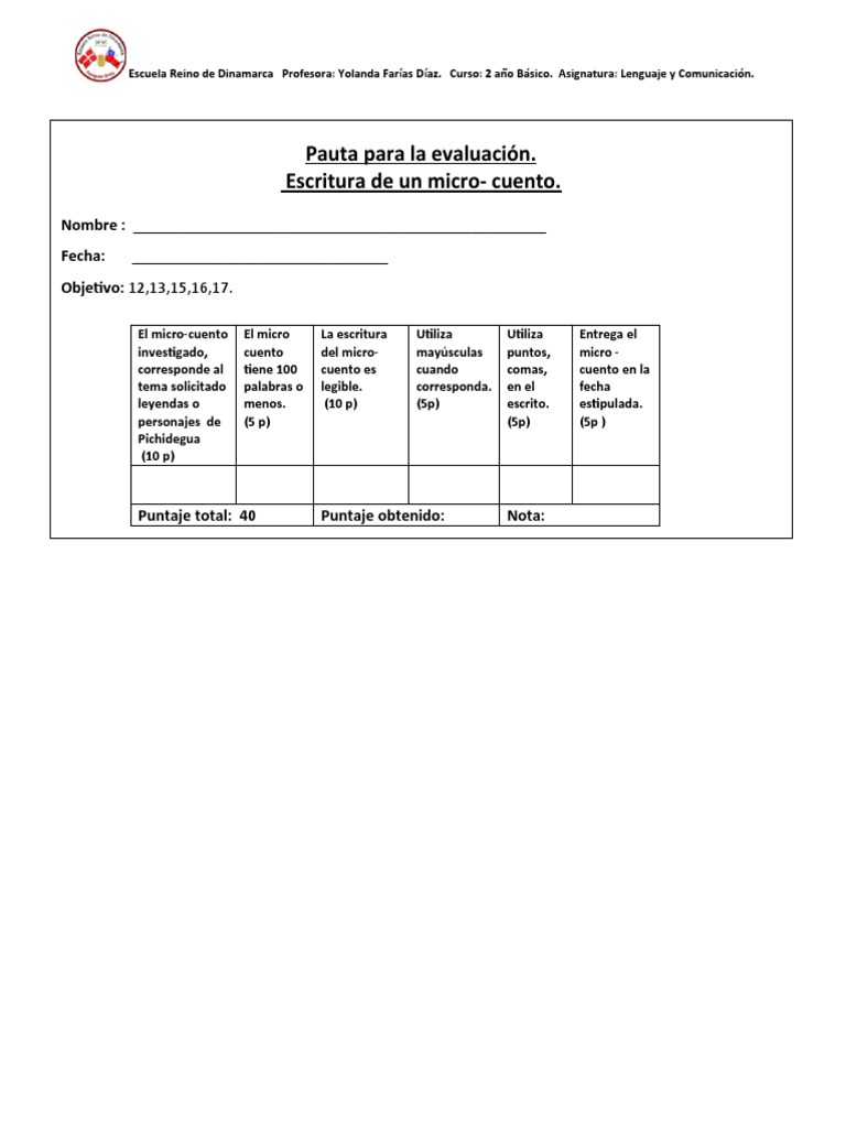 2° Basico Pauta de Escritura de Un Micro-Cuento 2022 | PDF
