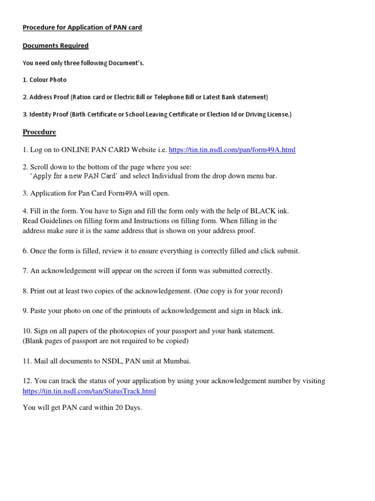 PAN Card Application Instructions | PDF