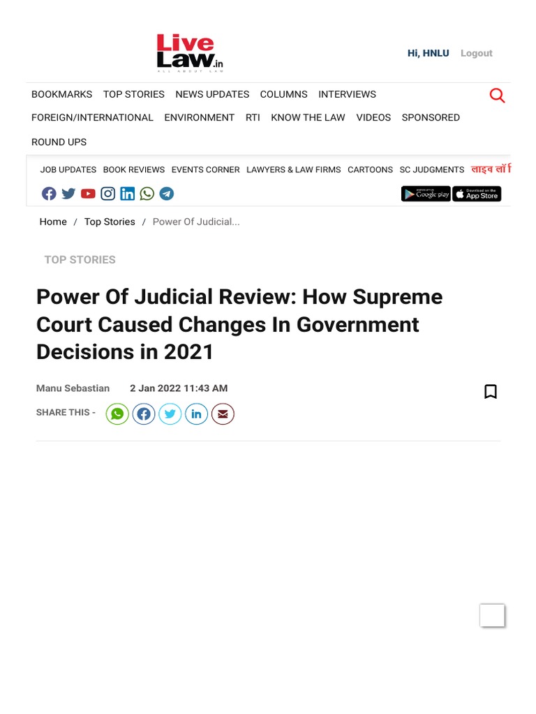 Power of Judicial Review - How Supreme Court Caused Changes in ...