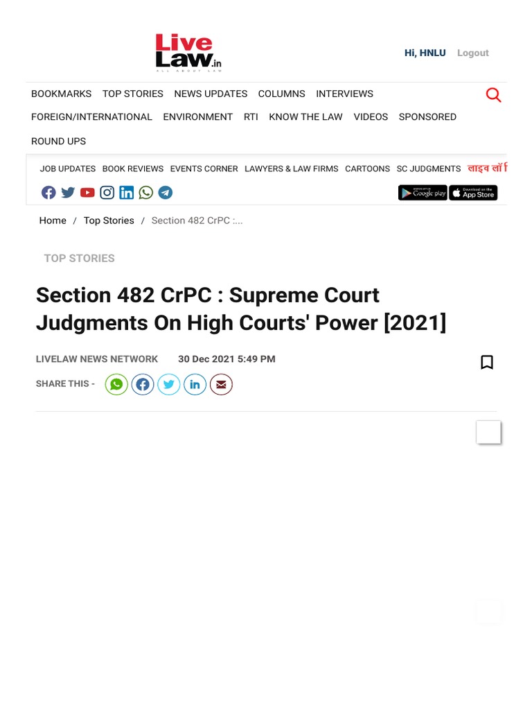 Section 482 CRPC - Supreme Court Judgments On High Courts' Power (2021 ... Section 482 CRPC - Supreme Court Judgments On High Courts' Power (2021 ...