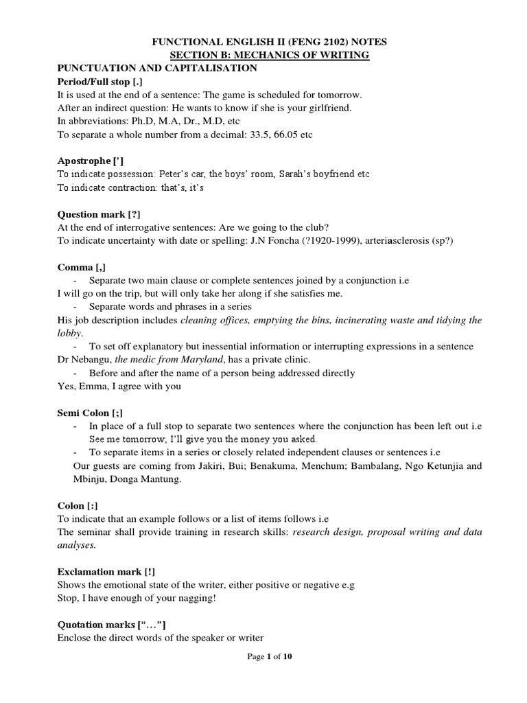 Mechanics of Writing: Punctuation Guide | PDF