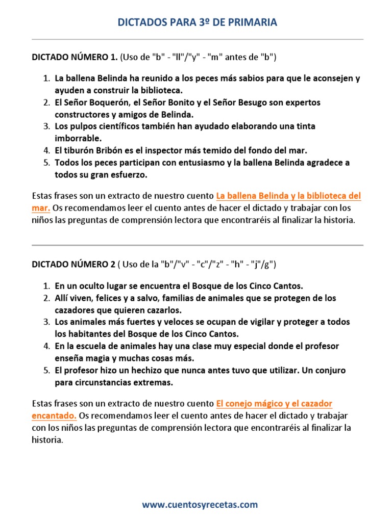 Dictados para Tercero de Primaria 2 | PDF