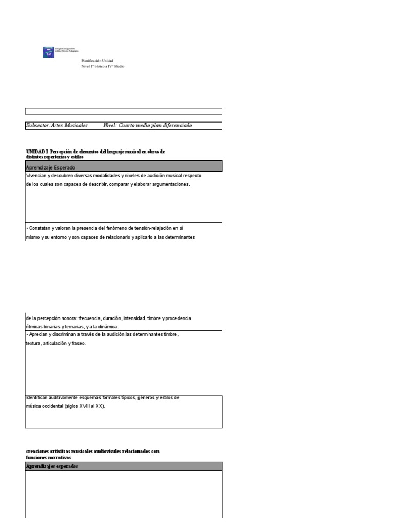 Planificacion Diferenciado Arts Musicales Cuarto Medio | PDF | Melodía | Ritmo