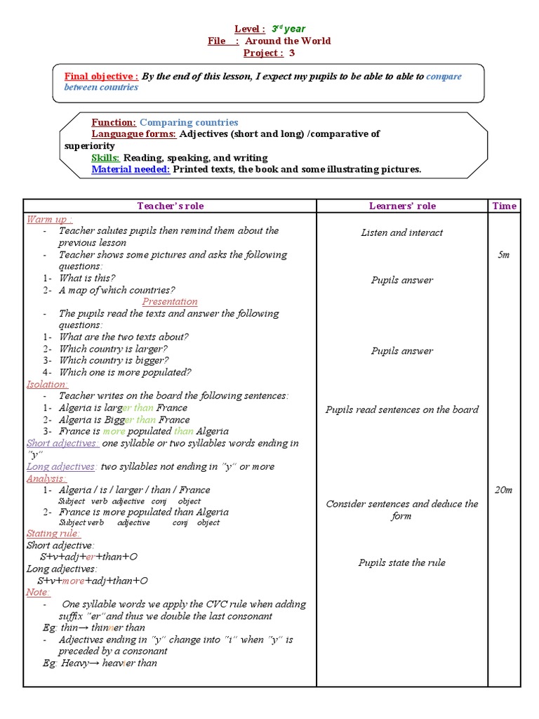 Comparative Adjectives Lesson Plan | PDF | Foreign Language Studies