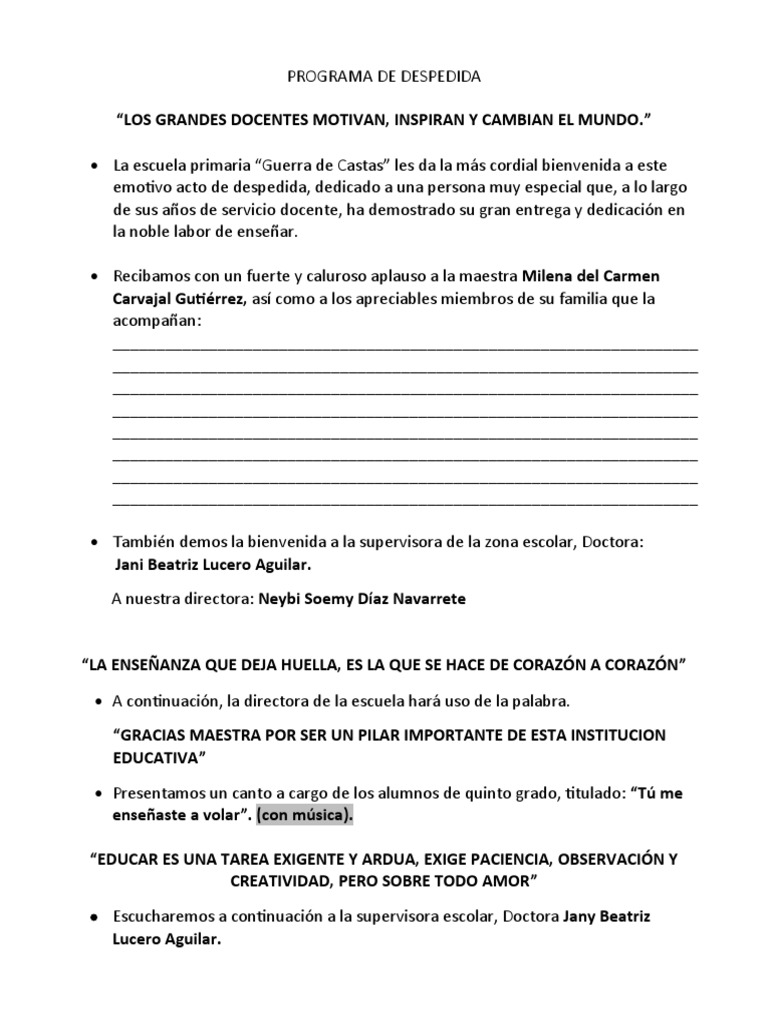 Programa de Despedida Milena | PDF