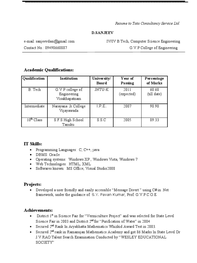 Sanjeev Tcs Resume | PDF