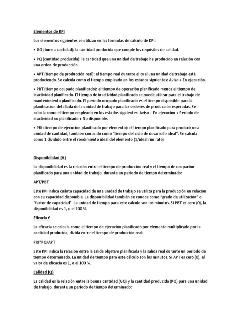 Elementos de KPI | PDF | Indicador de rendimiento | Negocios económicos