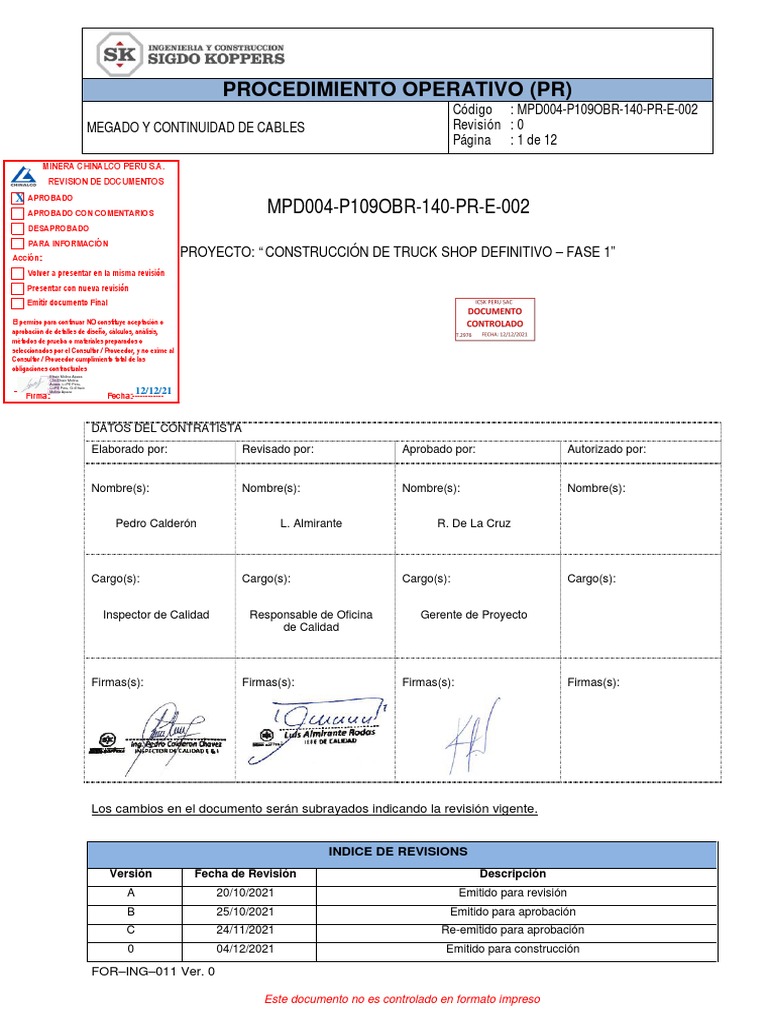 Procedimiento para la prueba de megado y continuidad de cables en ...