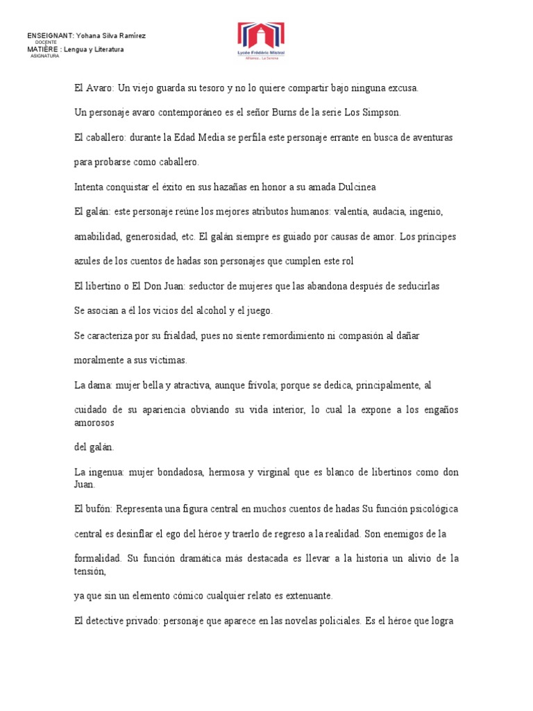 Tipos de Personajes en Literatura | PDF