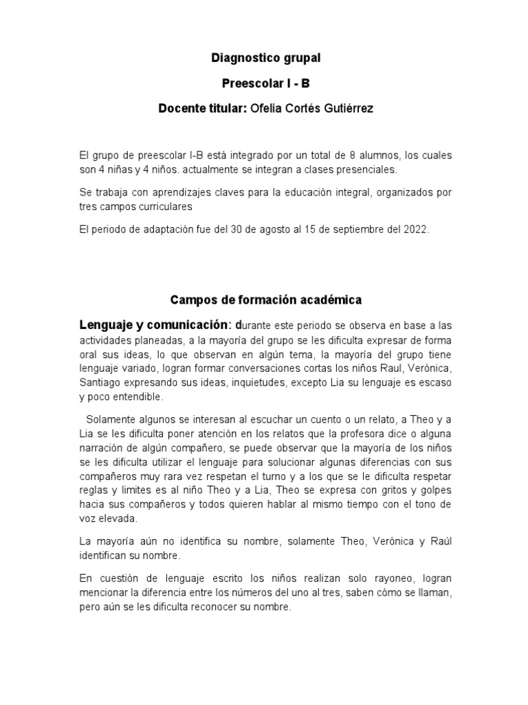 Diagnostico Grupal Preescolar 1 B Descargar Gratis Pdf Educación 4196