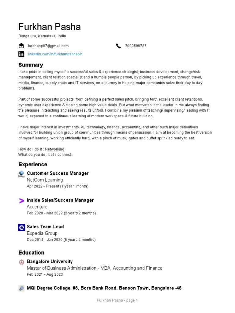 Resume Furkhan Pasha | PDF