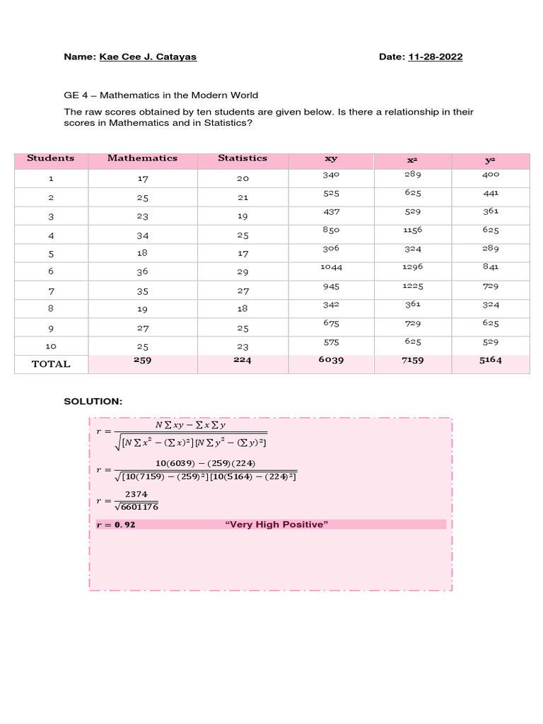 ASSIGN#1-prefinal Correlation CATAYAS | PDF | Mathematics | Science