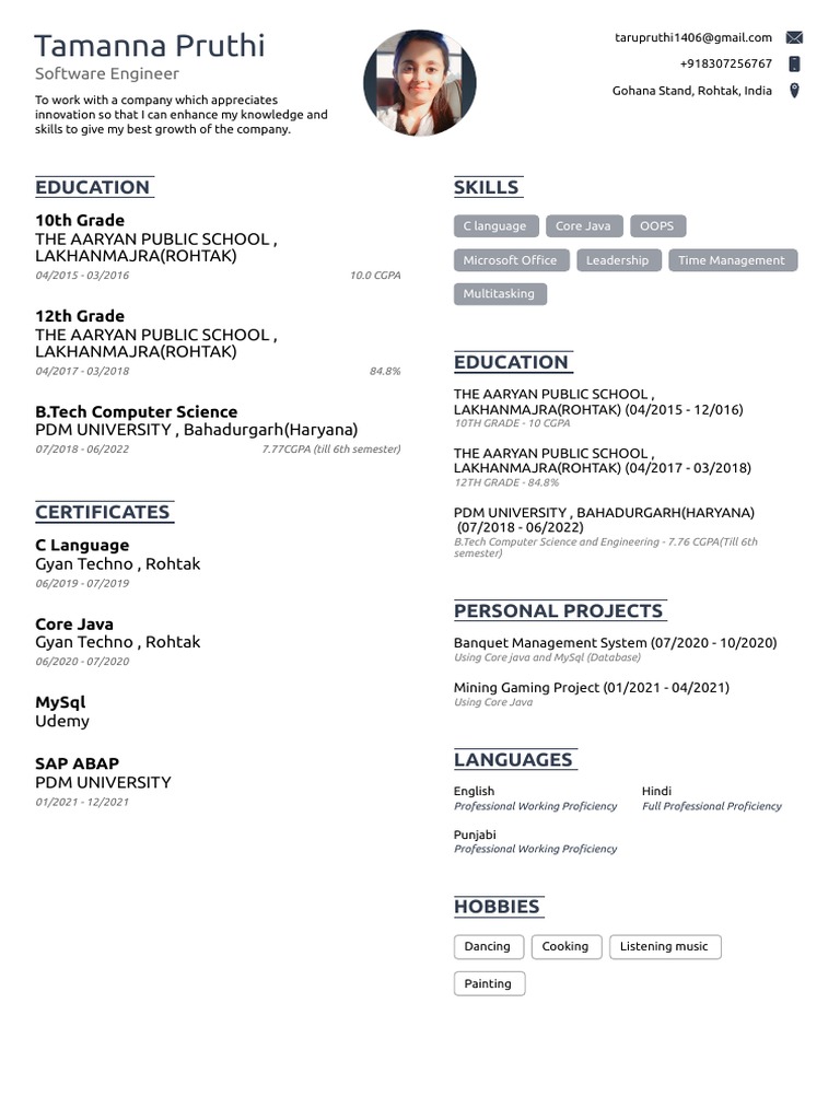 Tamanna's Resume | PDF | Computer Science | Information Technology Management