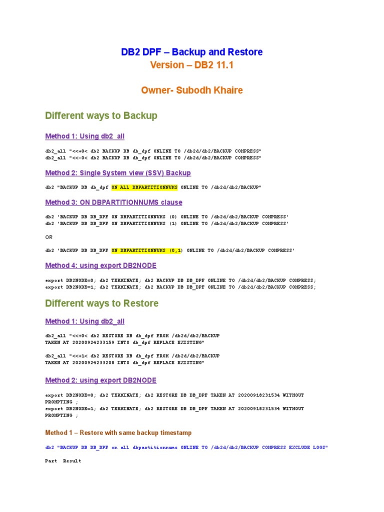 Db2 DPF 08 Backup and Restore | PDF | Backup | Ibm Db2