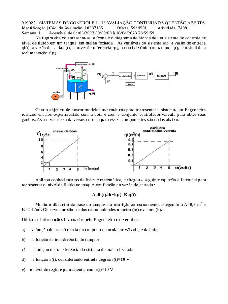 Acqa - Sistemas de Controle I | PDF | Tecnologia e Engenharia