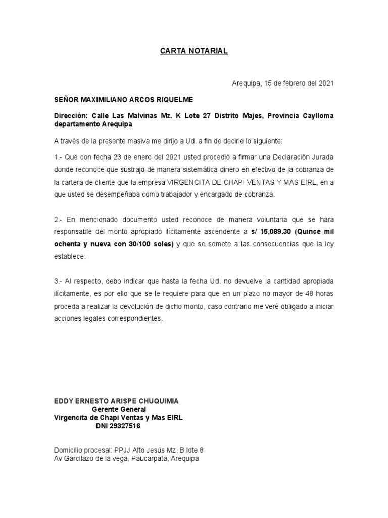 CARTA NOTARIAL Maximiliano y Abraham | PDF | Gobierno