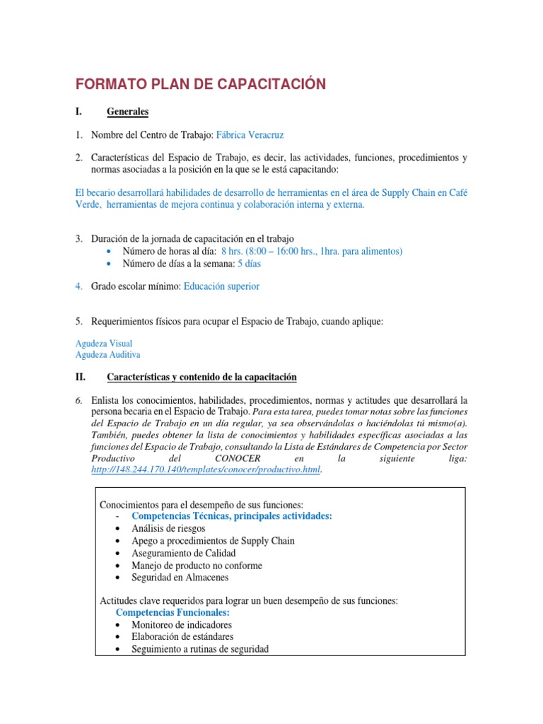 Plan De Capacitación Supply Chain Formación Sc Café Verde Pdf