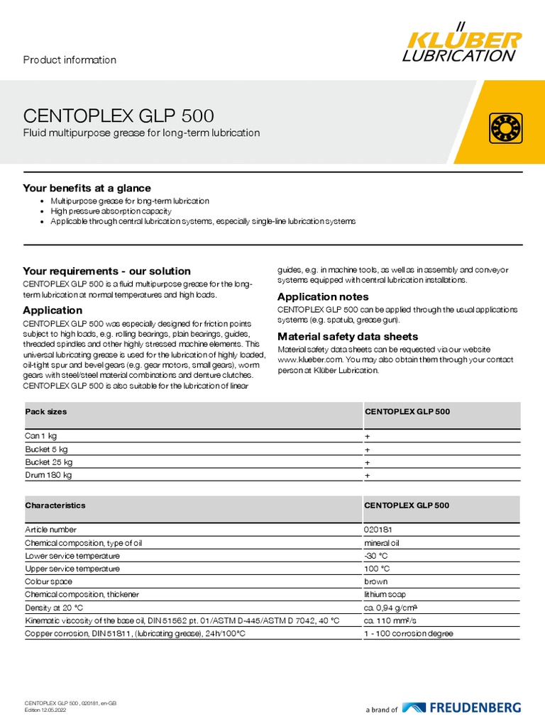 PI CENTOPLEX GLP 500 020181 GB en | PDF | Lubricant | Bearing (Mechanical)