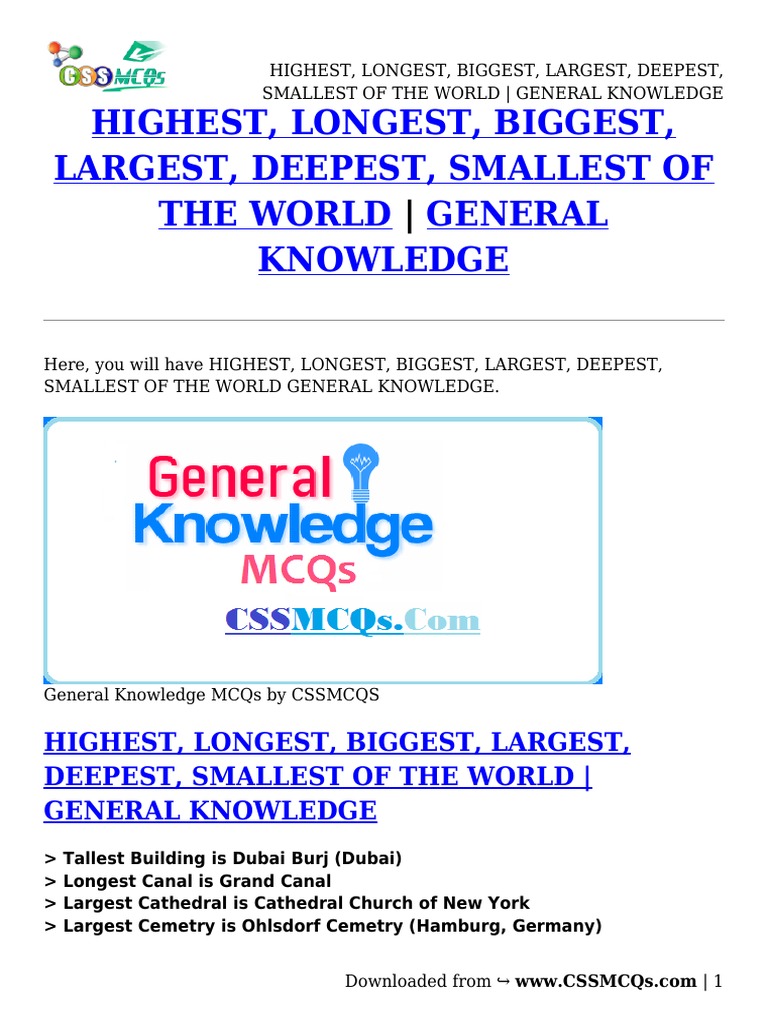 World Records: Size and Height Facts | PDF | Planets | Planets In Astrology