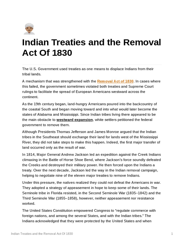 Indian Treaties and The Removal Act of 1830 | PDF | Native Americans In ...