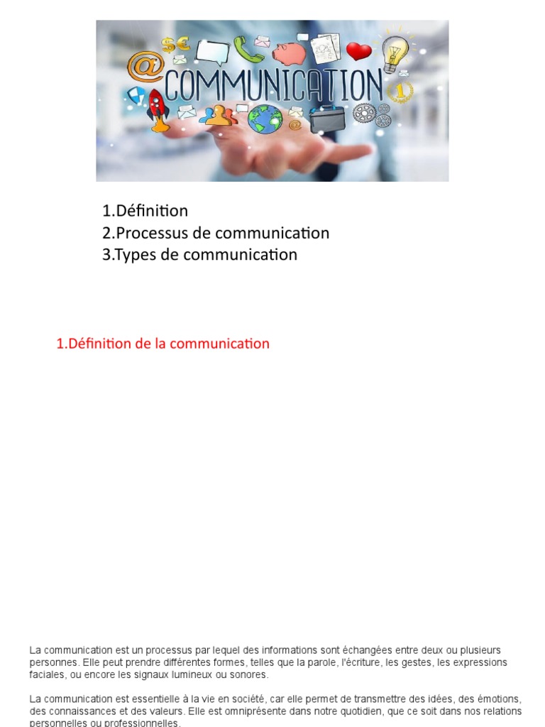 1.définition 2.processus de Communication 3.types de Communication | PDF
