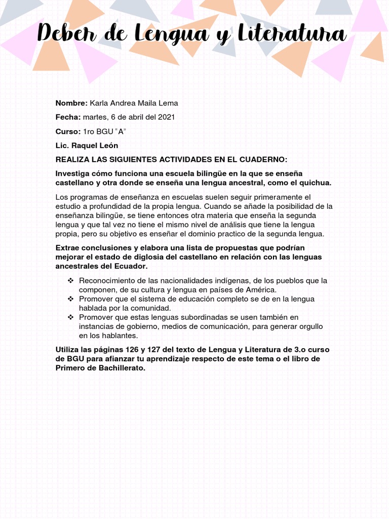 Deber de Lengua y Literatura Semana 9 | PDF