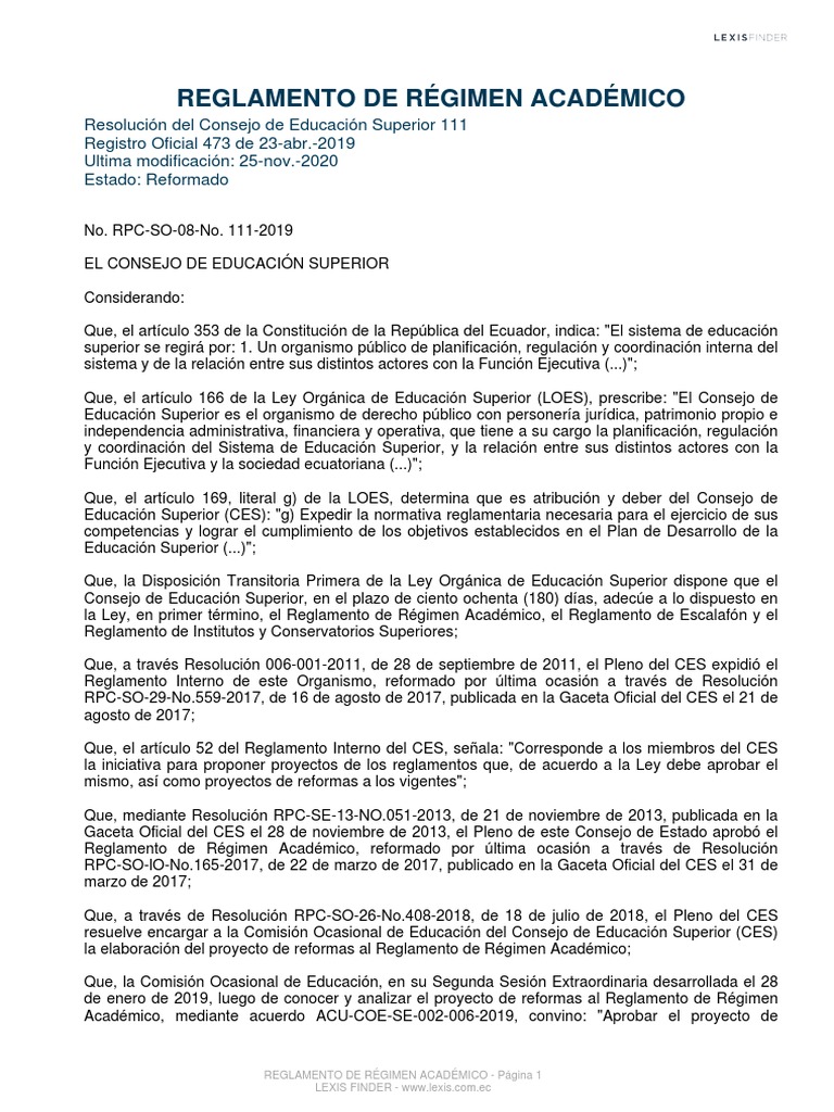 Reglamento de Regimen Academico | PDF | Educación más alta | Maestros