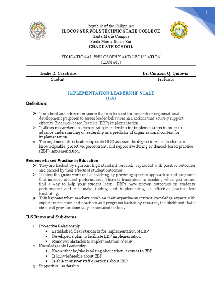 Implementation Leadership Scale | Download Free PDF | Leadership ...