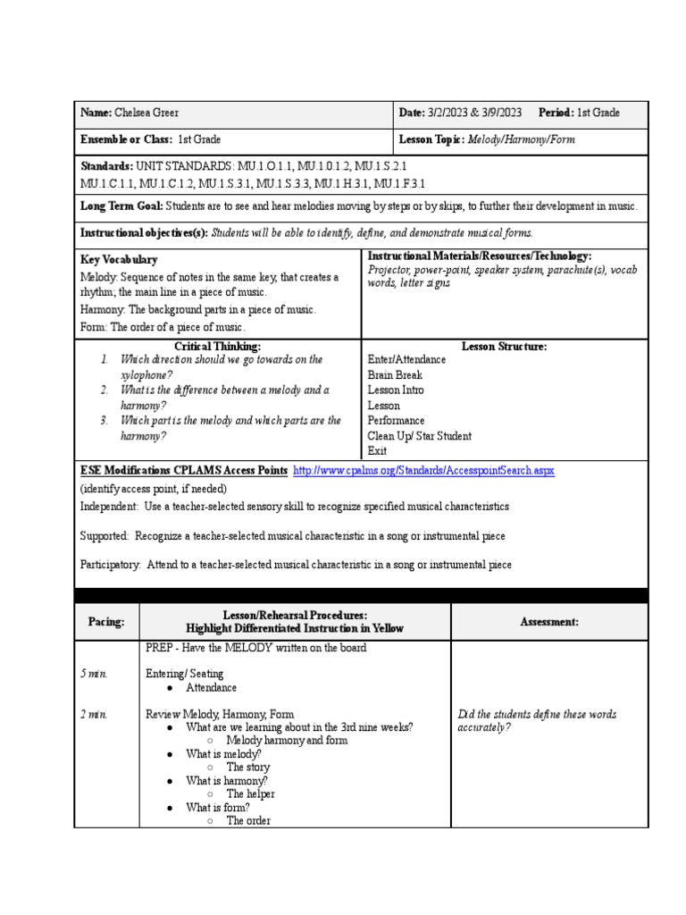 Everything Is Rondo 1st Grade Lesson Plan | PDF | Behavior Modification ...