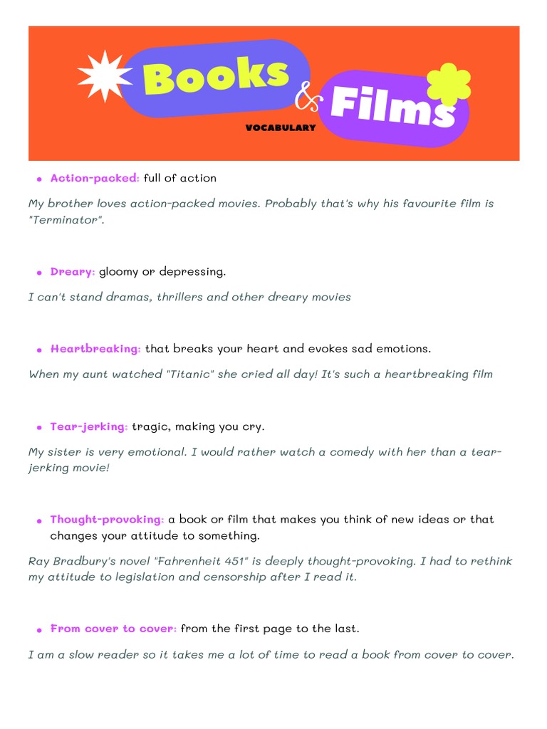 Books and Films Vocabulary | PDF