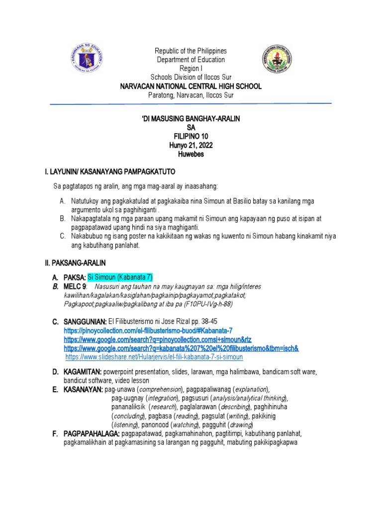 Si Simoun-Kab7-lessonplan | PDF