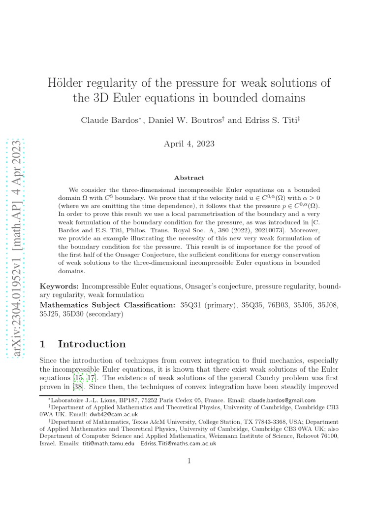 Holder Regularity of The Pressure For Weak Solutio | PDF | Derivative ...