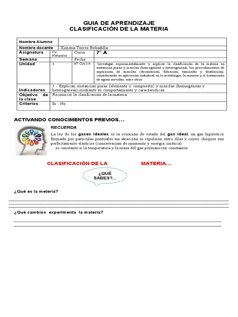 Guìa De Ciencias Naturales 7 Año Pdf Mezcla Gases
