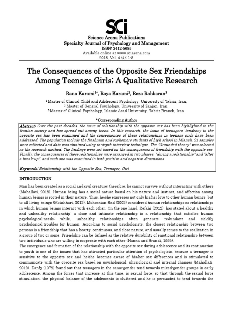 The Consequences Of The Opposite Sex Friendships Among Teenage Girls A