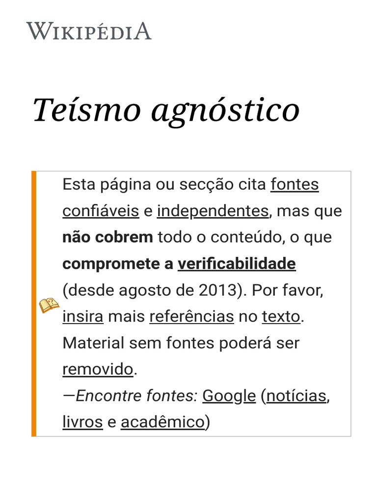 Teísmo agnóstico – Wikipédia, a enciclopédia livre | PDF | Agnosticismo ...